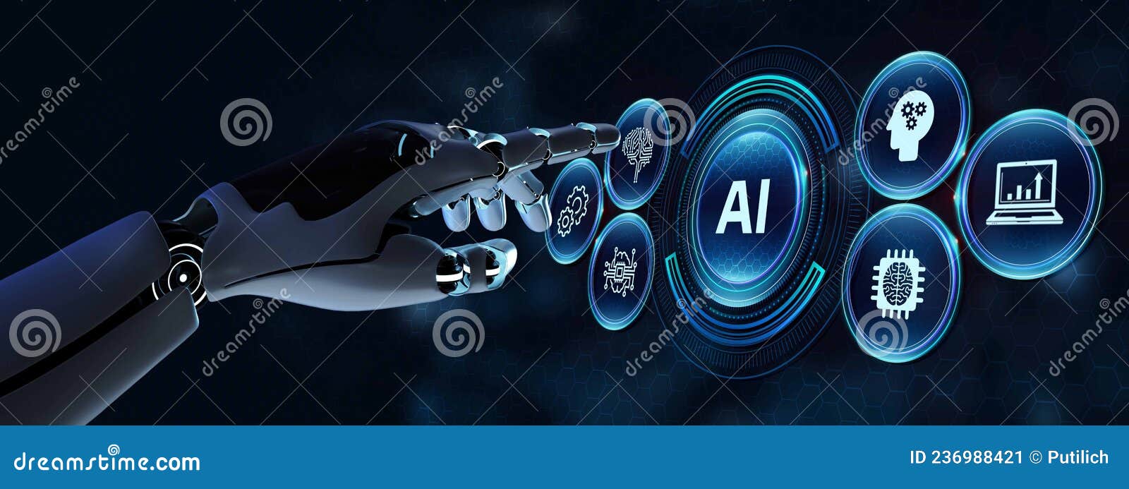 Artificial Intelligence AI, Machine Learning and Modern Computer Technologies Concepts. Robot ...