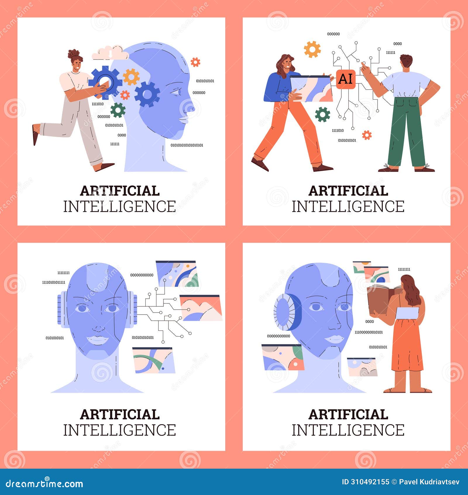 Artificial Intelligence or AI Processing Big Data, Flat Vector Illustration. Stock Vector ...