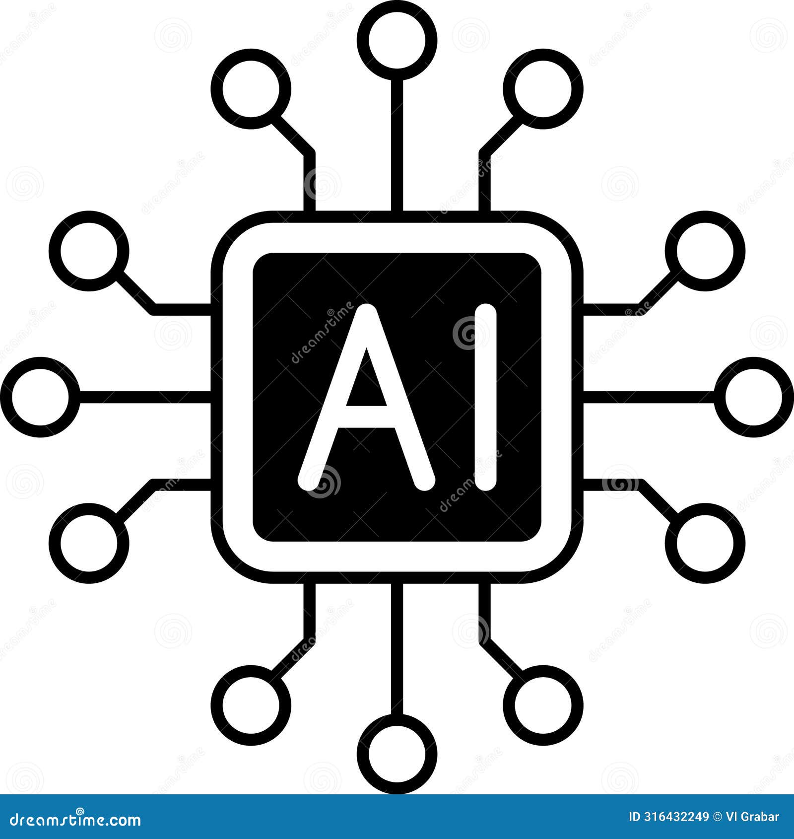 Artificial Intelligence AI Processor Chip Vector Icon Sign, UI. Processor Circuit Ai Line Icon ...