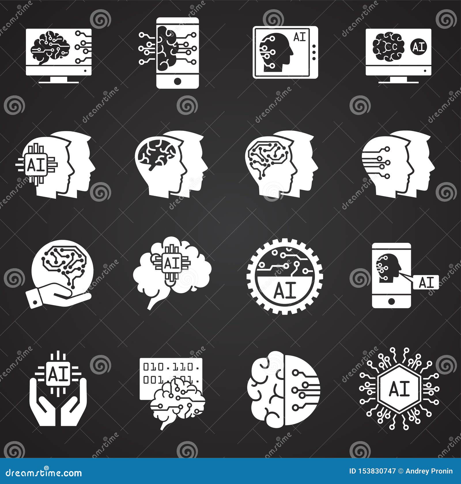 Artificial Intelligence Ai Related Icons Set on Background for Graphic ...