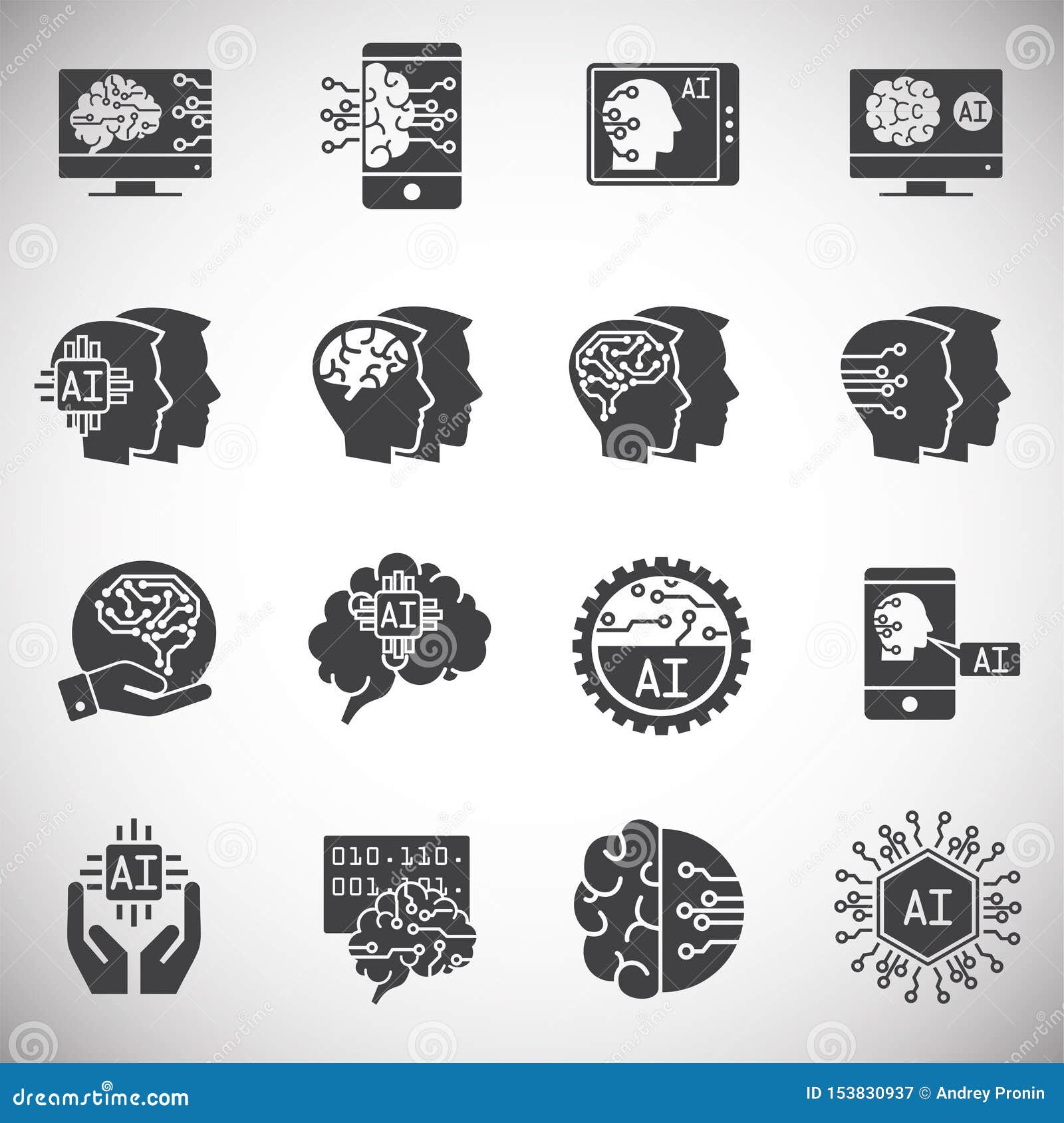 Artificial Intelligence Ai Related Icons Set on Background for Graphic ...