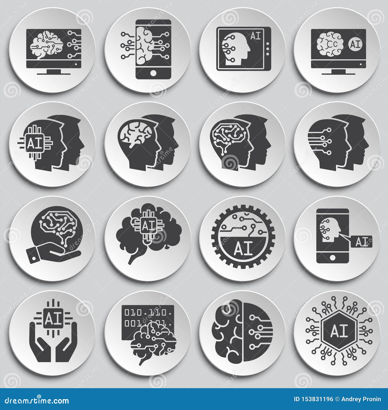 Artificial Intelligence Ai Related Icons Set on Background for Graphic ...