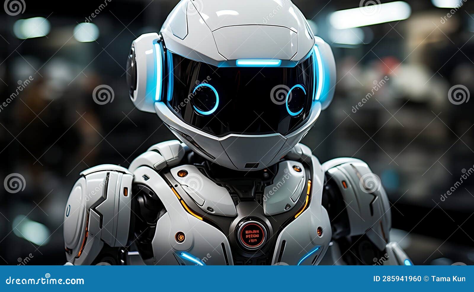 Standing Cyborg Oversees Robotic Arm Manufacturing Progress Generated ...