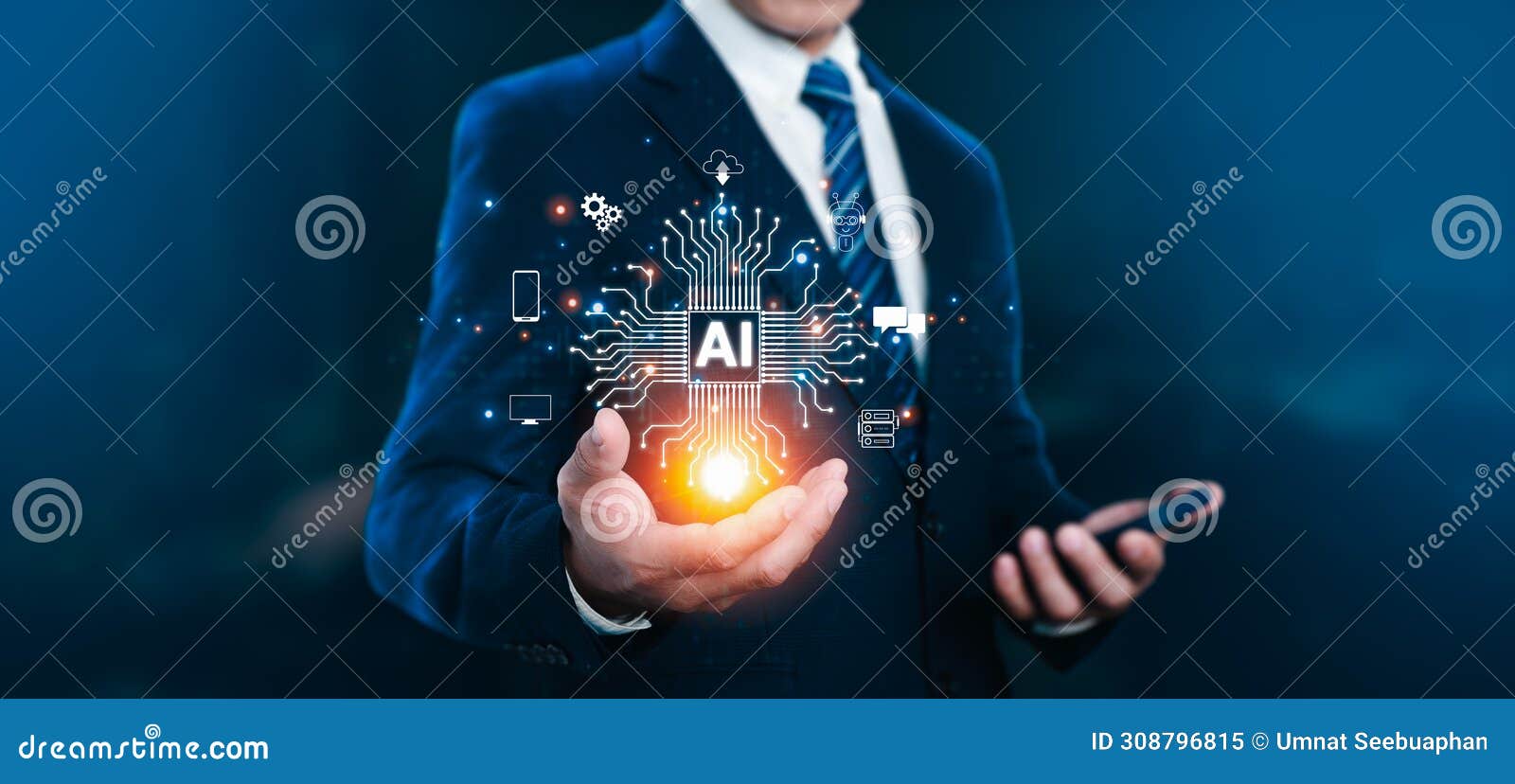 Artificial Intelligence, AI Technology. Clever Robot Operated by a Man ...