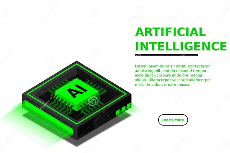 Artificial Intelligence, AI Web Banner, Isometric Cloud Computing Concept, Data Mining ...