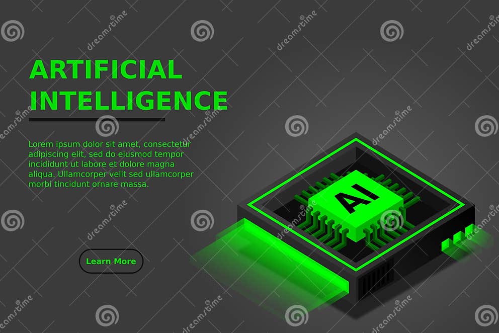 Artificial Intelligence, AI Web Banner, Isometric Cloud Computing Concept, Data Mining ...