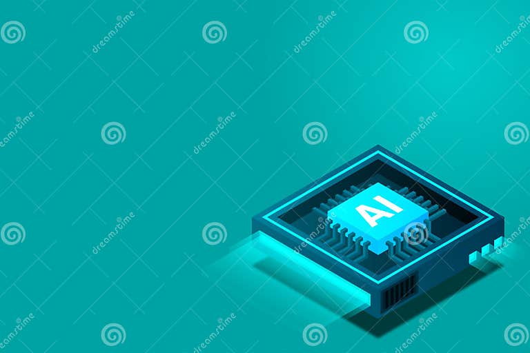 Artificial Intelligence, AI Web Banner, Isometric Cloud Computing Concept, Data Mining ...