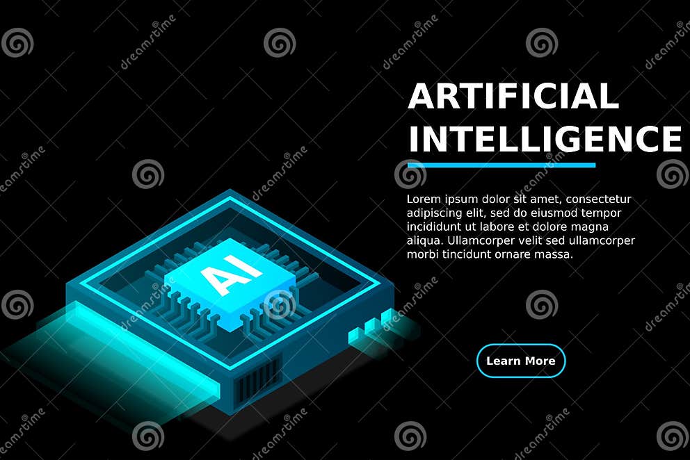 Artificial Intelligence, AI Web Banner, Isometric Cloud Computing Concept, Data Mining ...