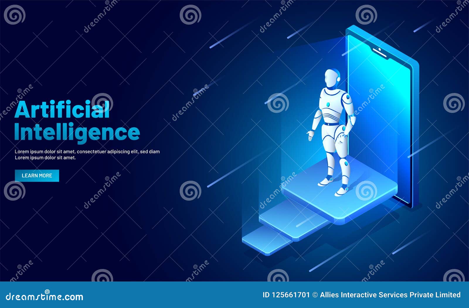 Artificial Intelligence (AI) Web Template Design, Isometric Smartphone ...
