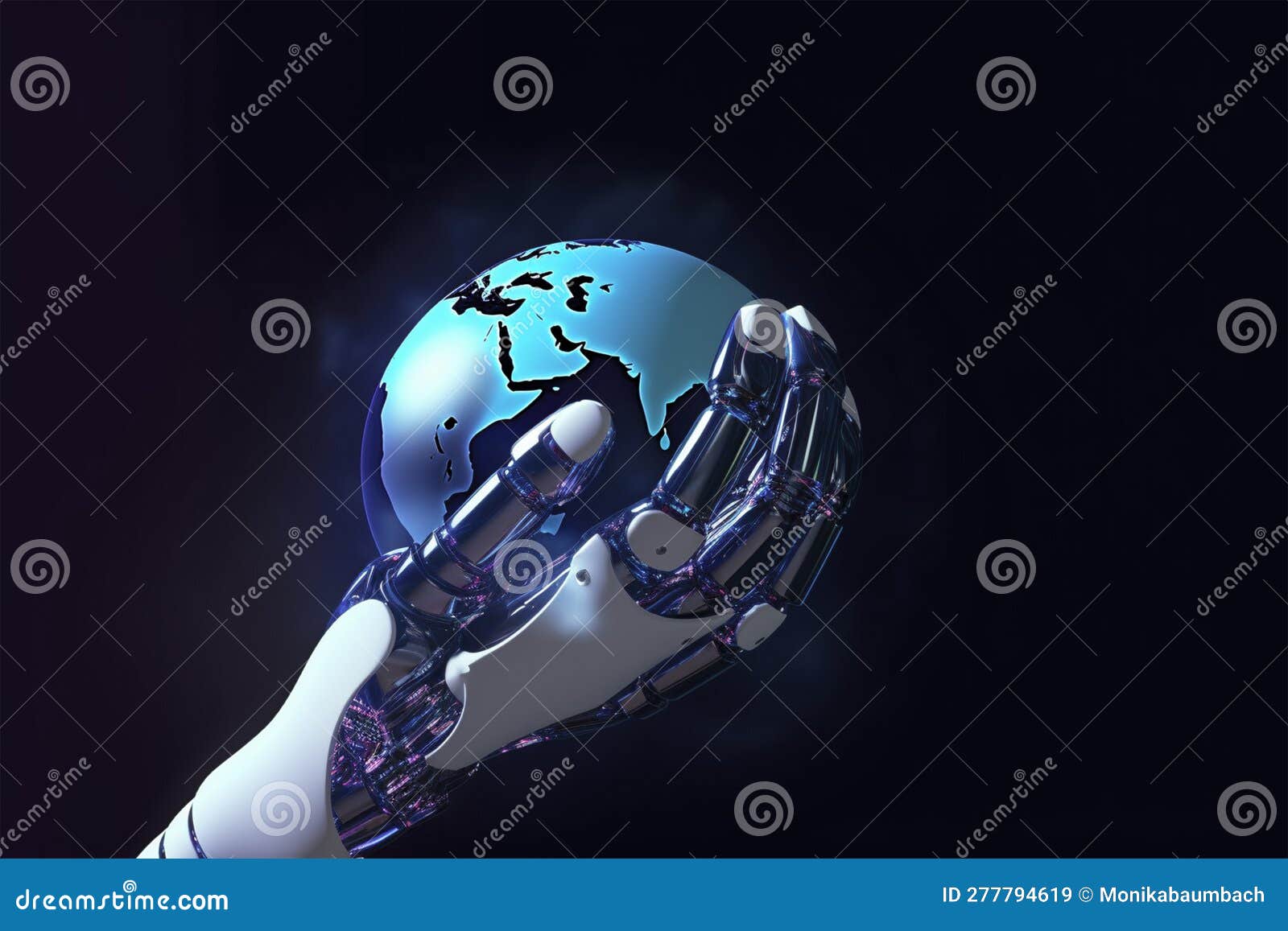Artificial Intelligence Android Hand Holding Planet Earth. Generative ...