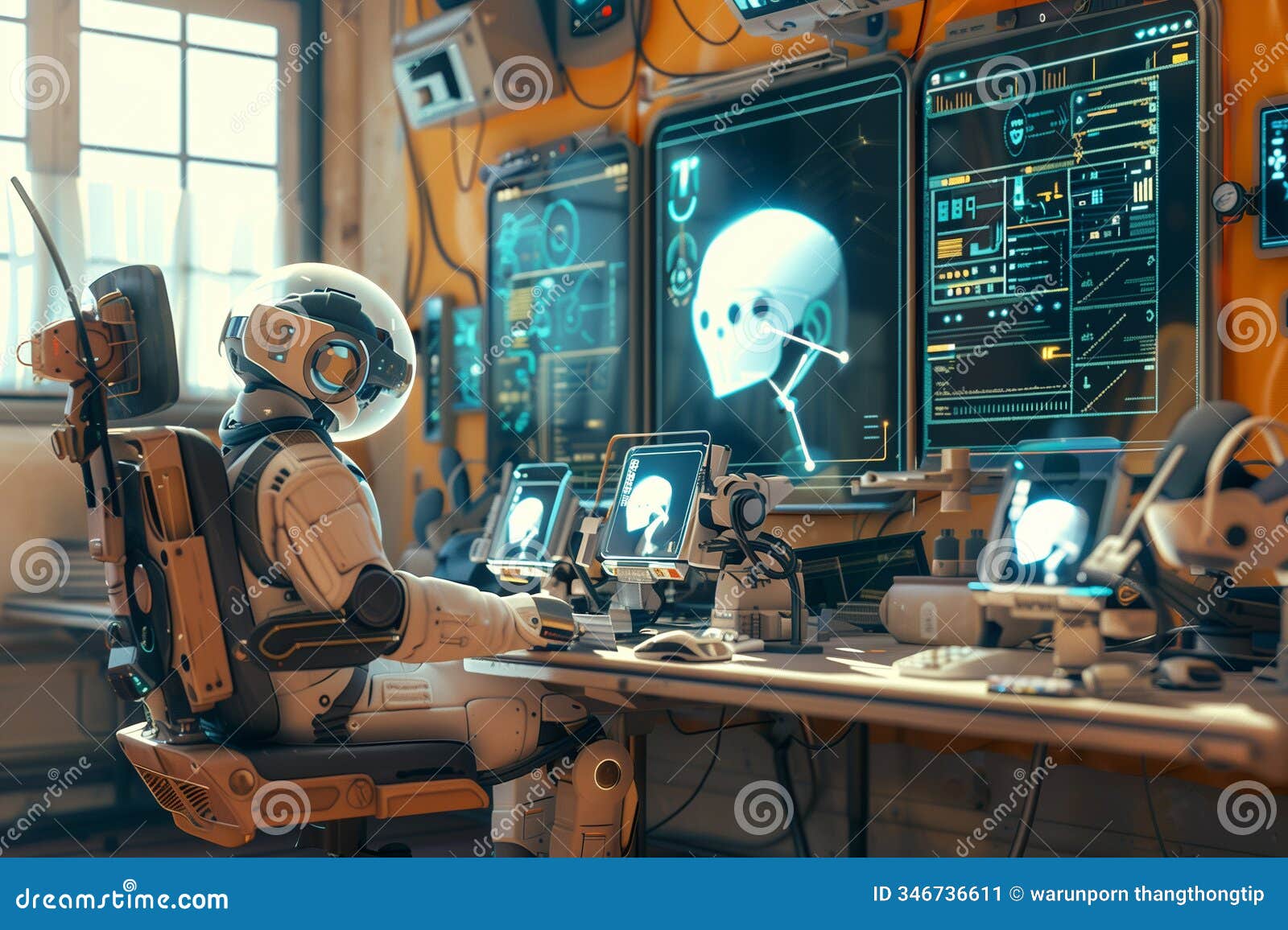 Artificial Intelligence Artist Creating Digital Art Design on Computer ...