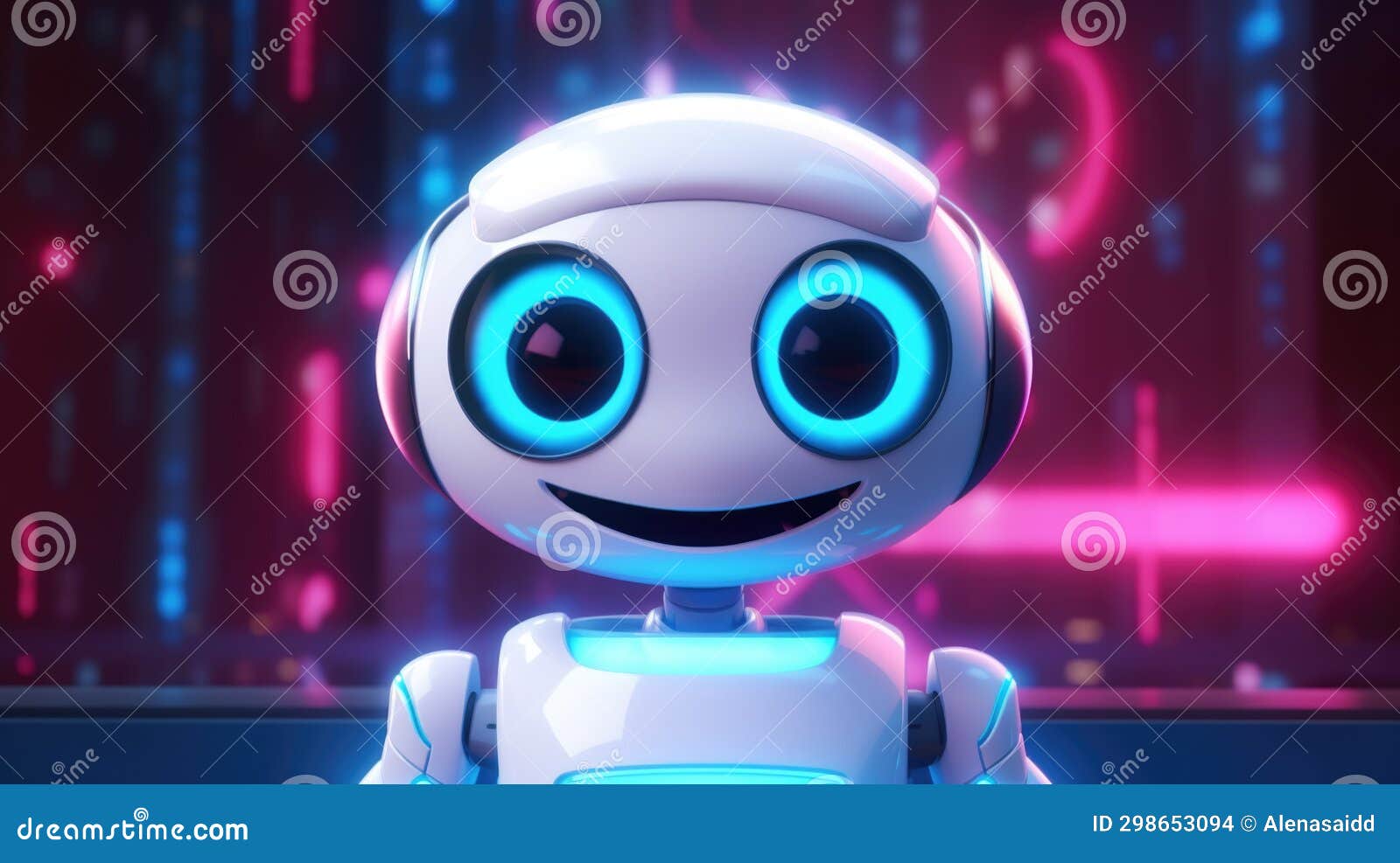 Artificial Intelligence Assistant. Cute Robot Chatbot Smile. Chat Bot ...