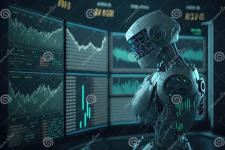 Robot Trading on Candlestick Chart Using AI Stock Illustration - Illustration of science ...