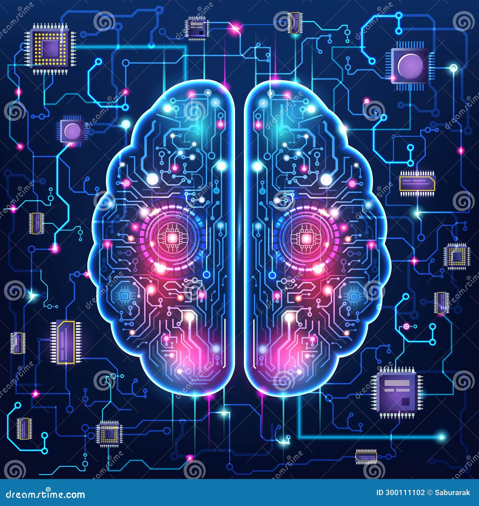 Artificial Intelligence Background Concept with Digital Brain, Machine ...