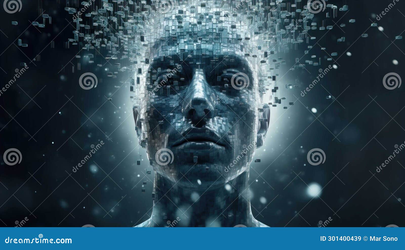 Artificial Intelligence Background , 3D Dissolving Human Head Made with ...
