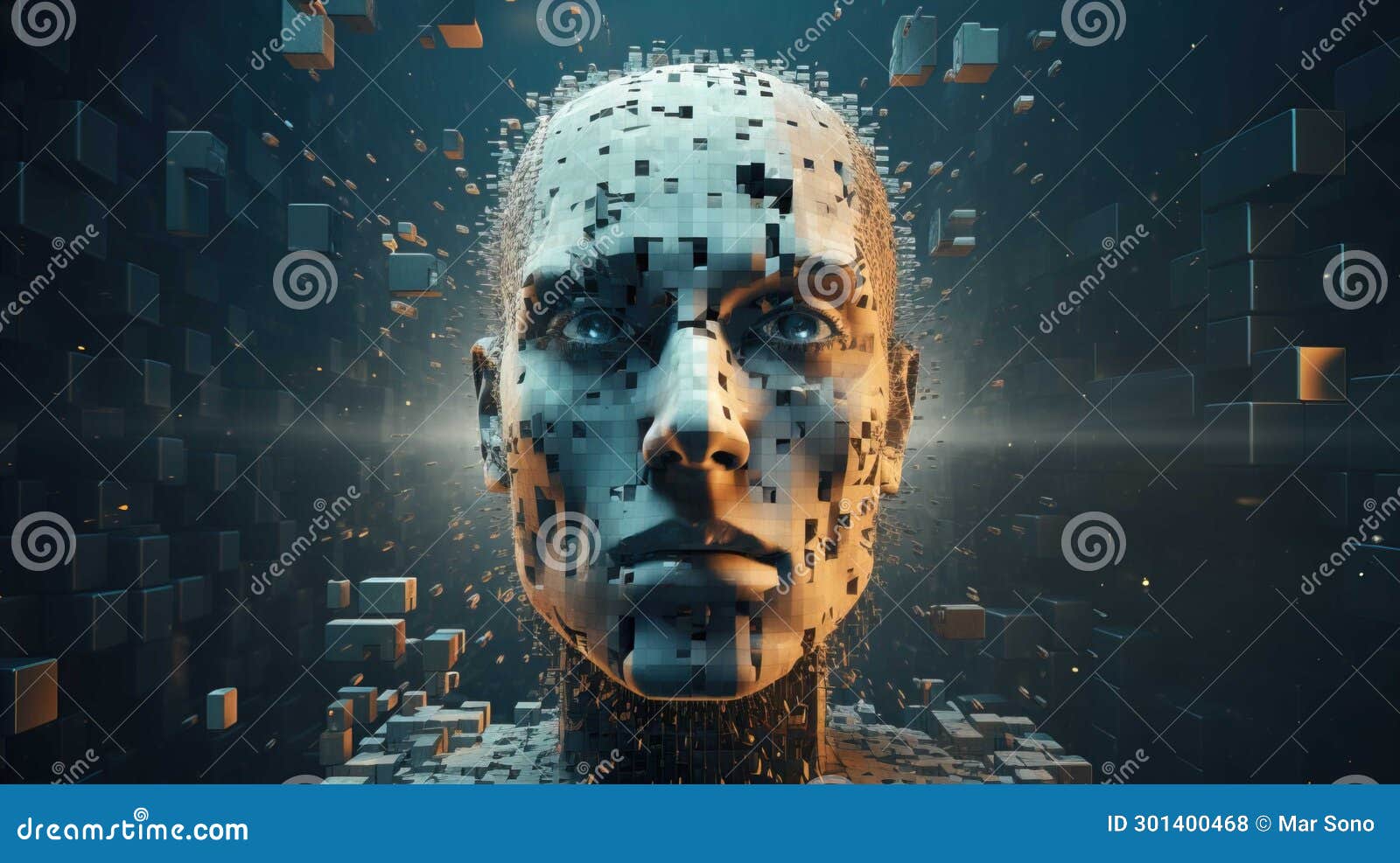 Artificial Intelligence Background , 3D Dissolving Human Head Made with ...