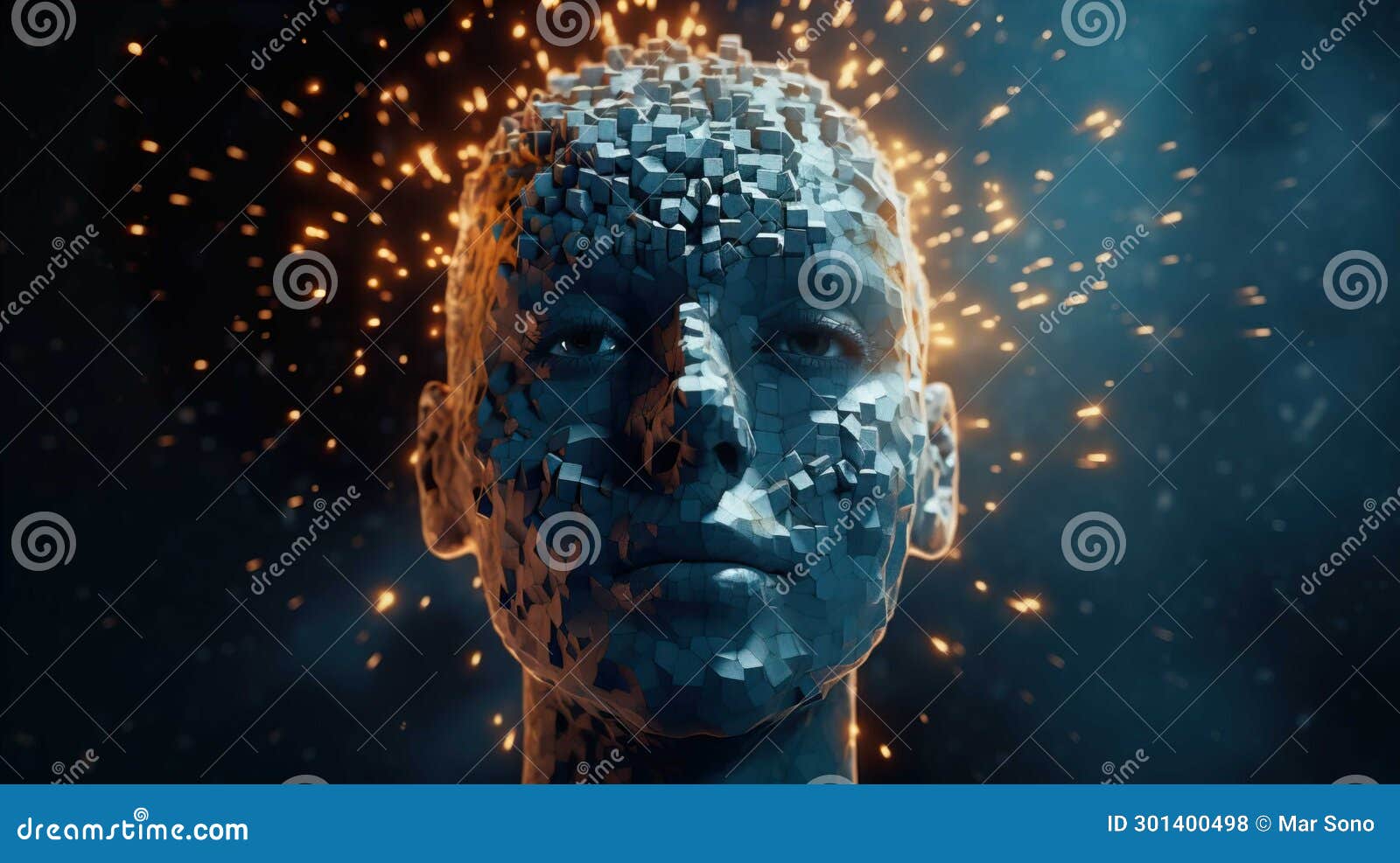 Artificial Intelligence Background , 3D Dissolving Human Head Made with ...