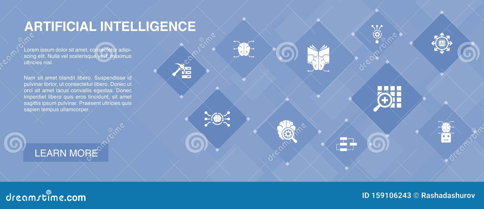 Artificial Intelligence Banner 10 Icons Stock Vector - Illustration of ...