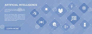 Artificial Intelligence Banner 10 Icons Stock Vector - Illustration of ...