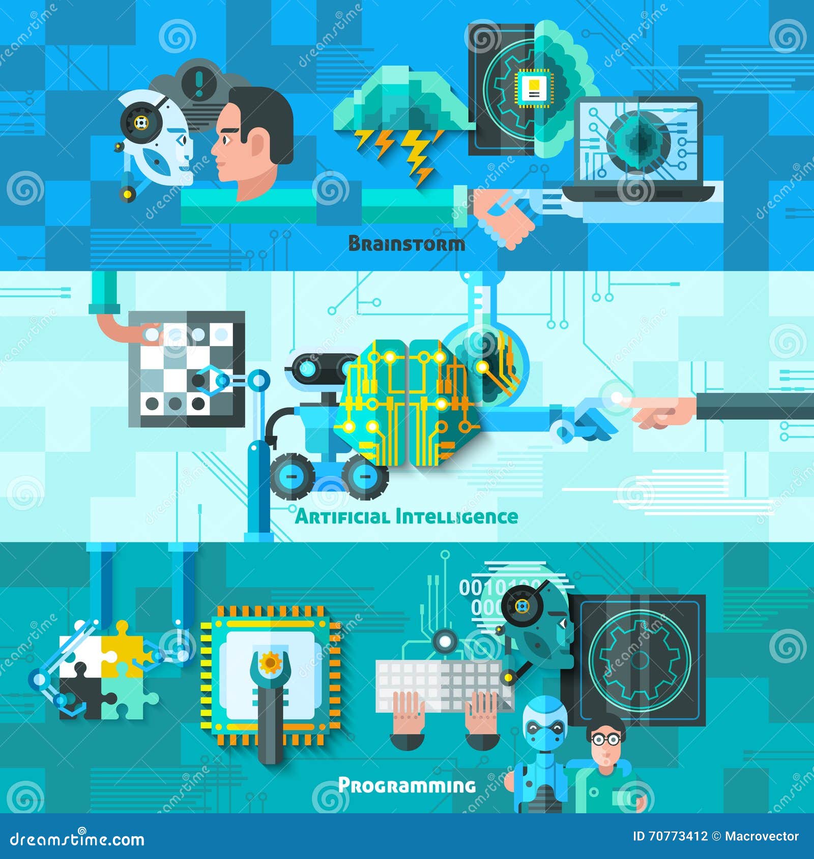 Artificial Intelligence Banners Set Stock Vector - Illustration of ...