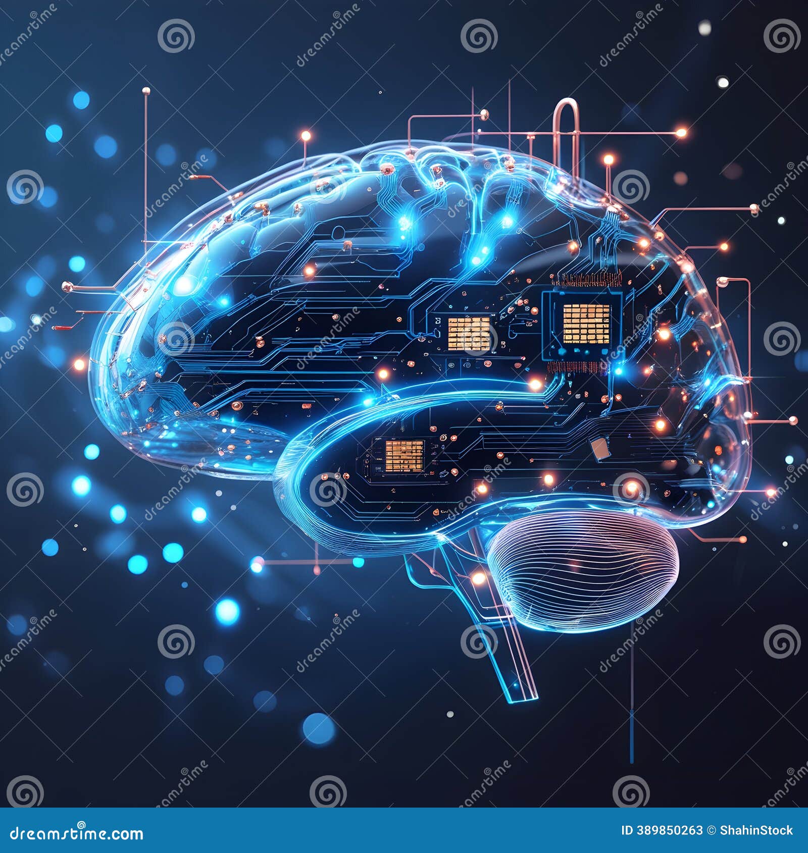 Circuitry Neural Brain Interface. Artificial Intelligence. Vertical Neon Blue Banner. AI ...