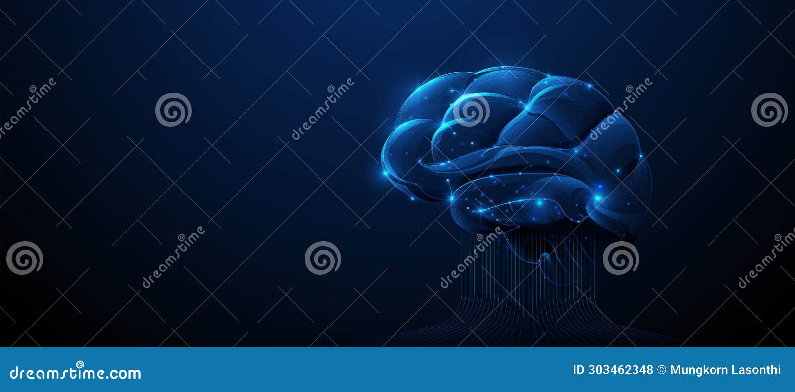 Artificial Intelligence and Brain with Dark Blue Background. Neural ...