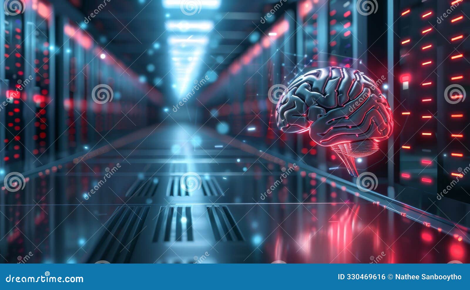 Artificial Intelligence Brain in Data Center Stock Illustration ...