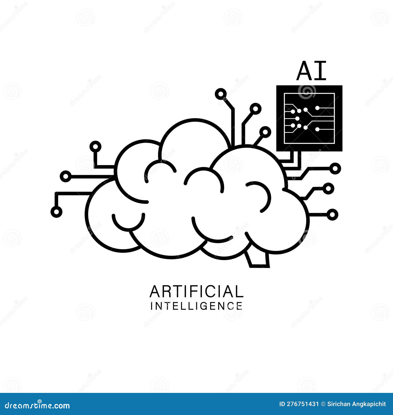 Artificial Intelligence Brain with Microchip Icon Stock Vector ...