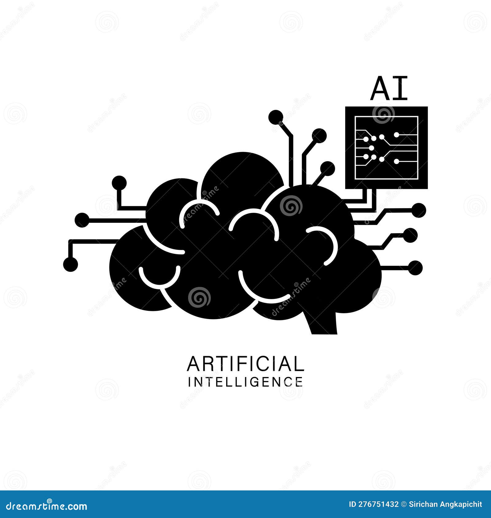 Artificial Intelligence Brain with Microchip Icon Stock Vector ...