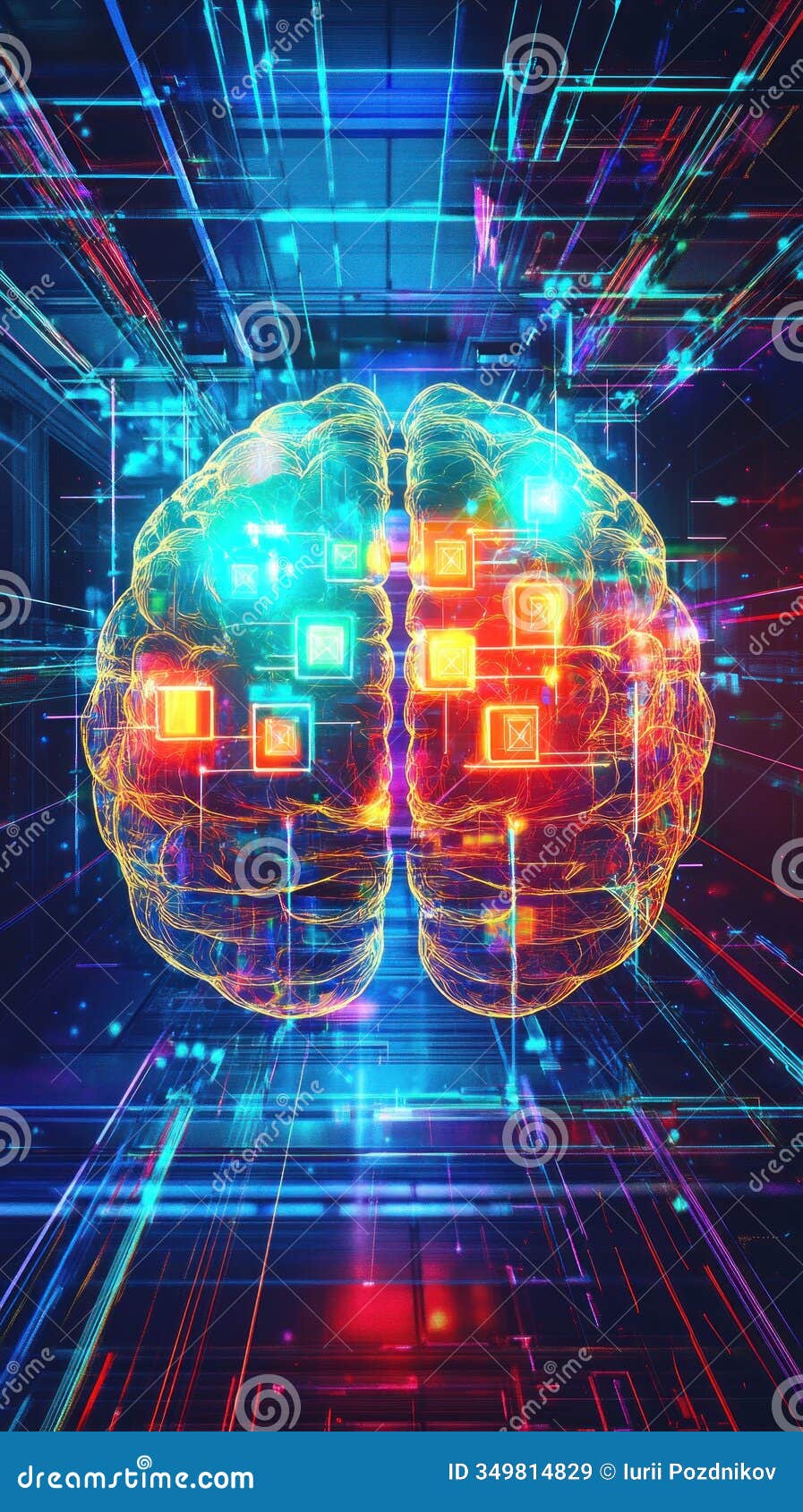 Artificial Intelligence Brain Processing Data in Cyberspace Stock Illustration - Illustration of ...