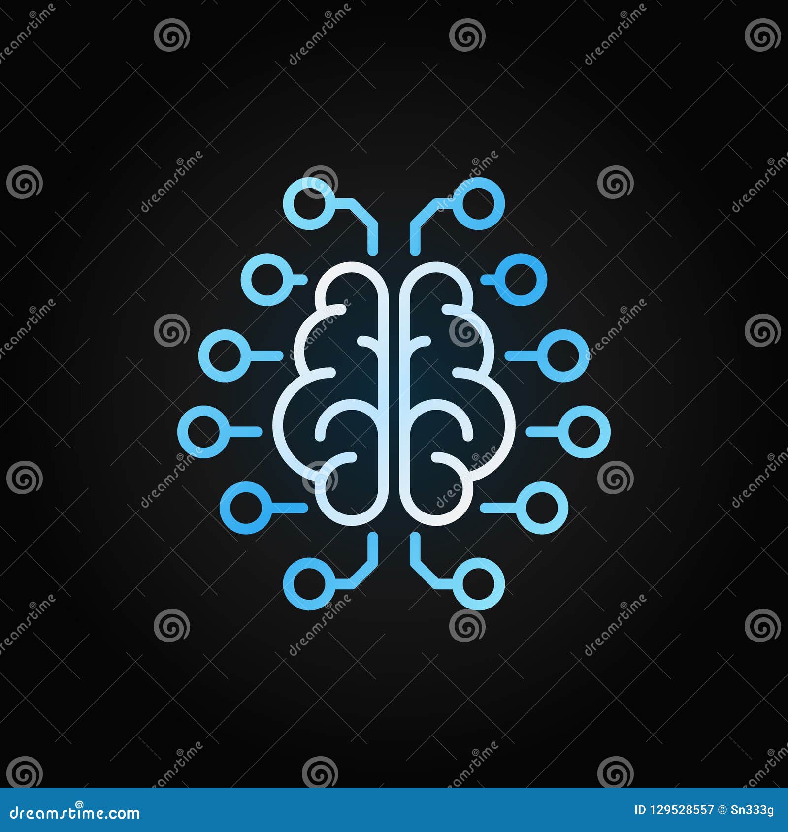 Artificial Intelligence Brain Vector Blue Icon in Outline Style Stock ...