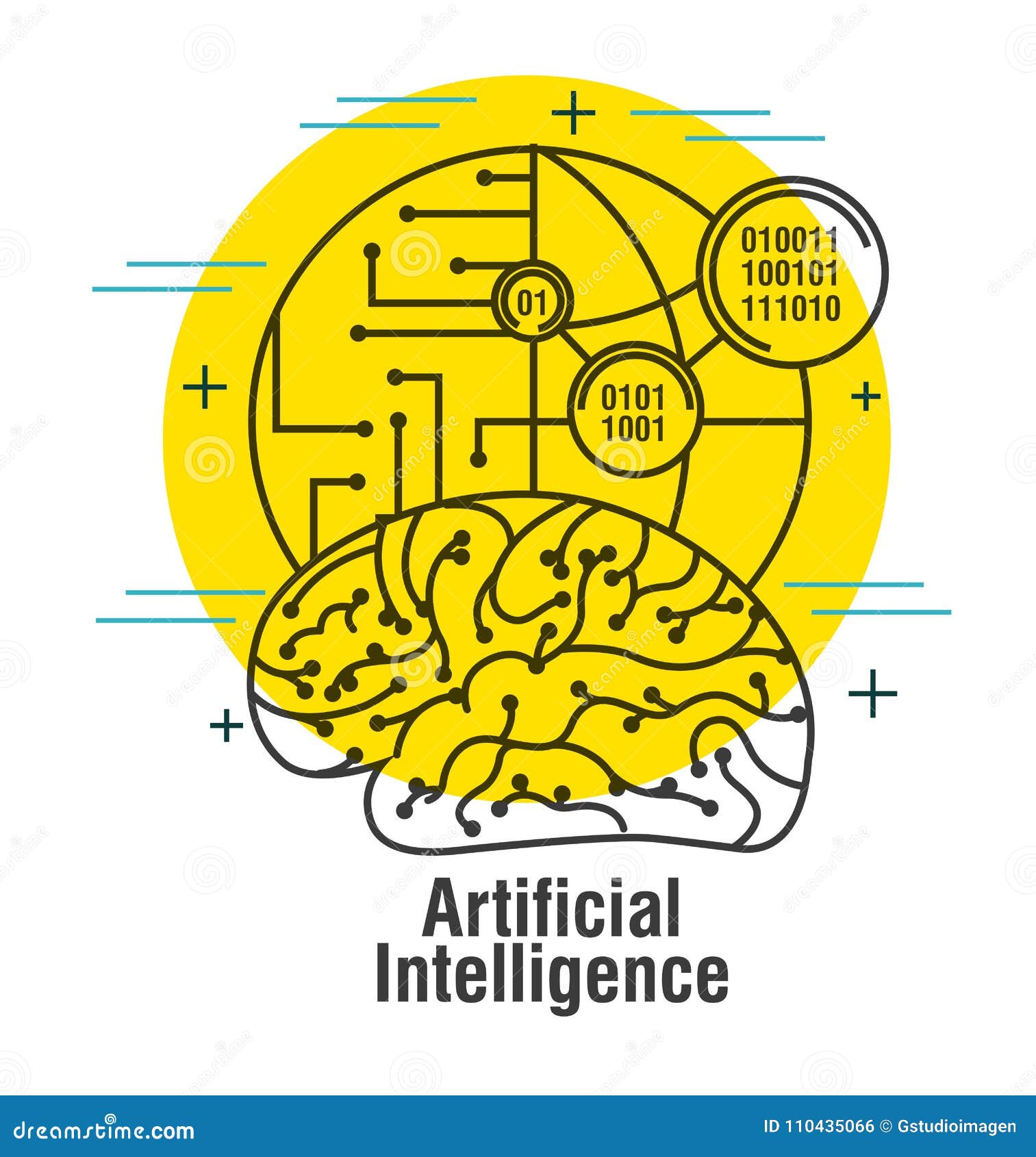 Artificial Intelligence Brain World Code Binary Thin Line Stock Vector ...
