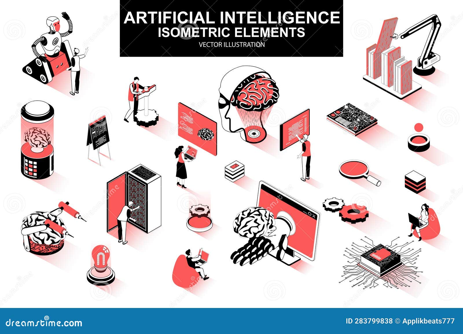 Artificial Intelligence Bundle of Isometric Elements. Electronic Brain ...
