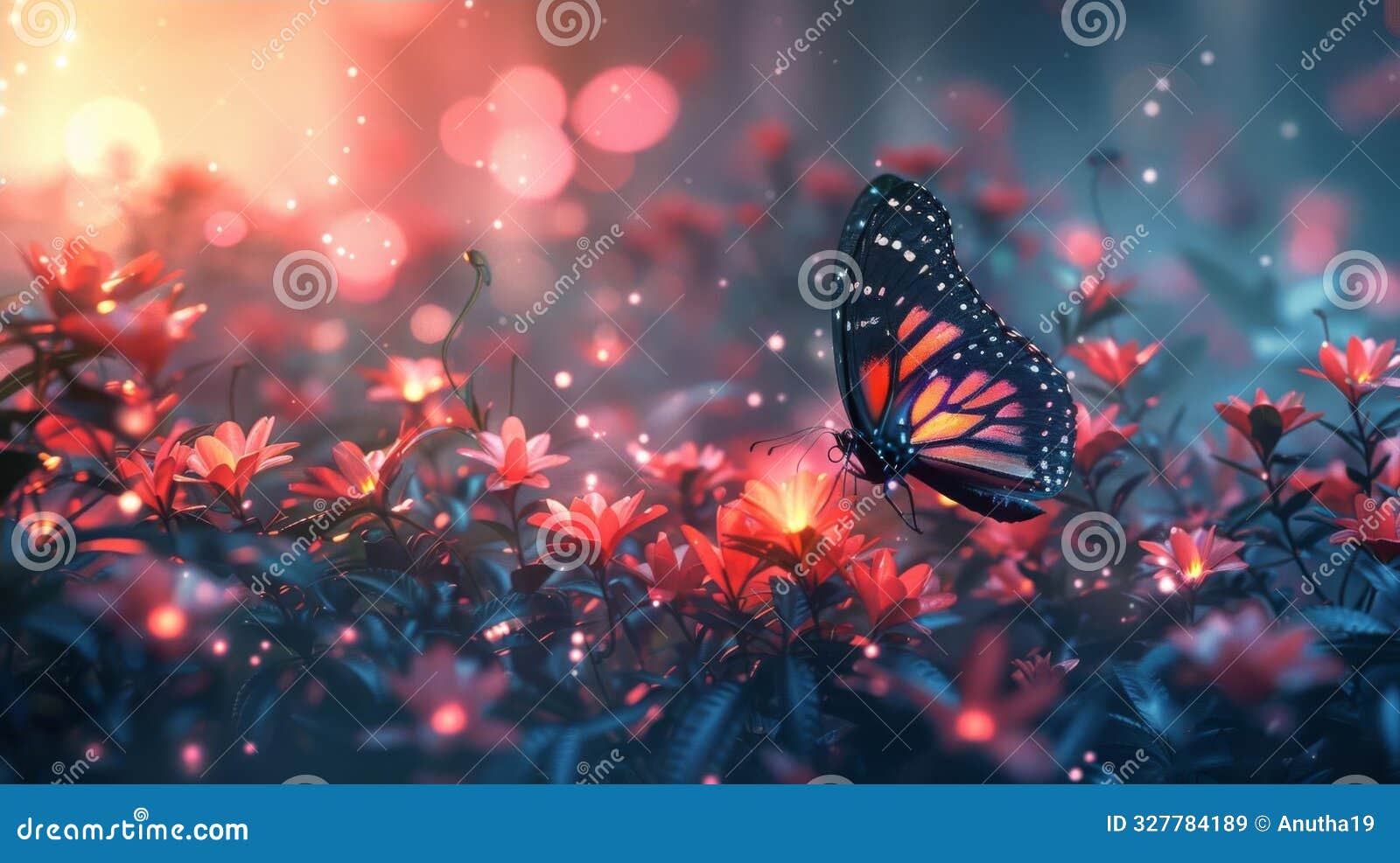 Artificial Intelligence Butterfly in Digital Garden Painting Stock ...