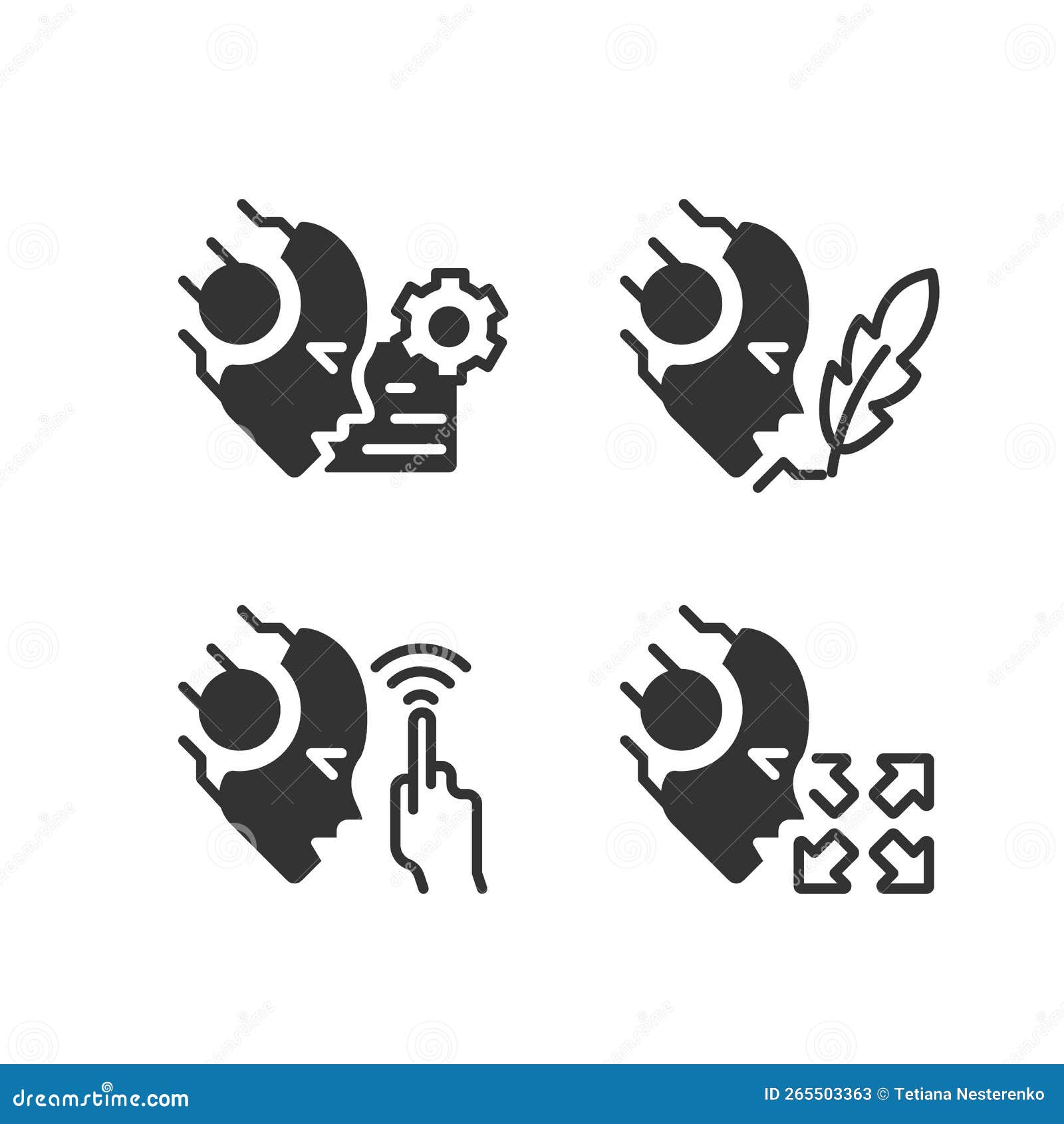 Artificial Intelligence Capabilities Black Linear Glyph Icons Set Stock ...