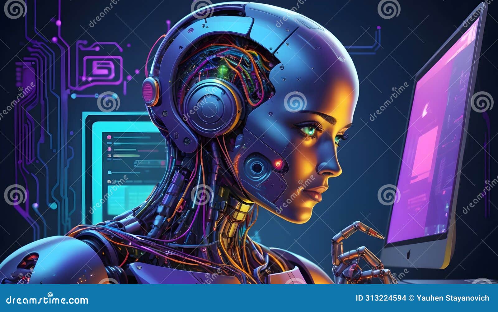 Artificial Intelligence Chat Bot Connected Stock Illustration ...