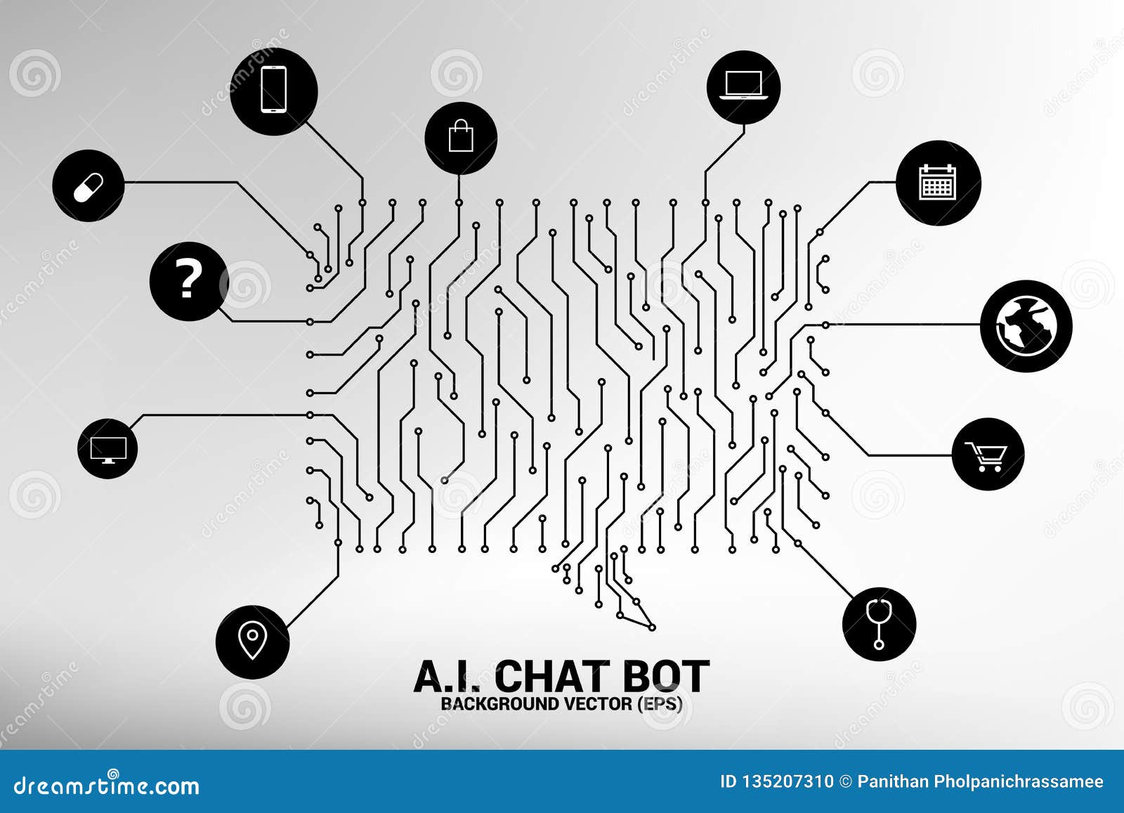 Artificial Intelligence Chat Bot Service with Dot Connected Line Style ...