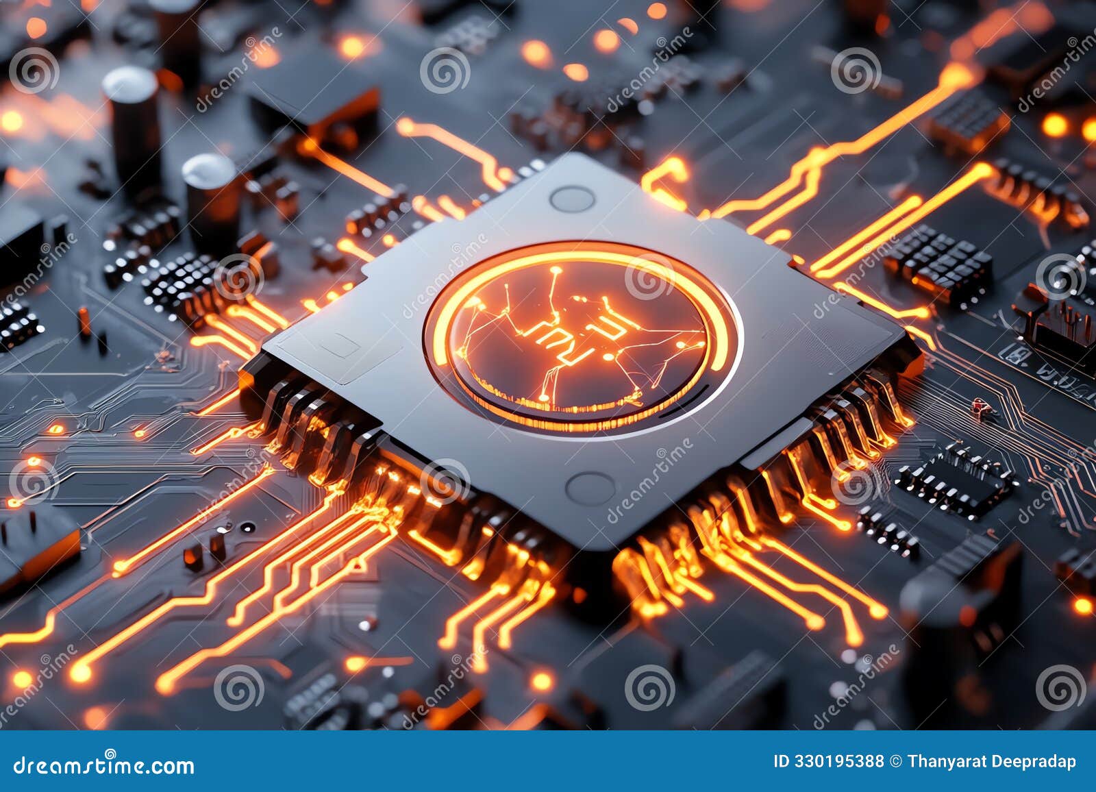 Artificial Intelligence Chip with Digital Data Streams and Futuristic ...