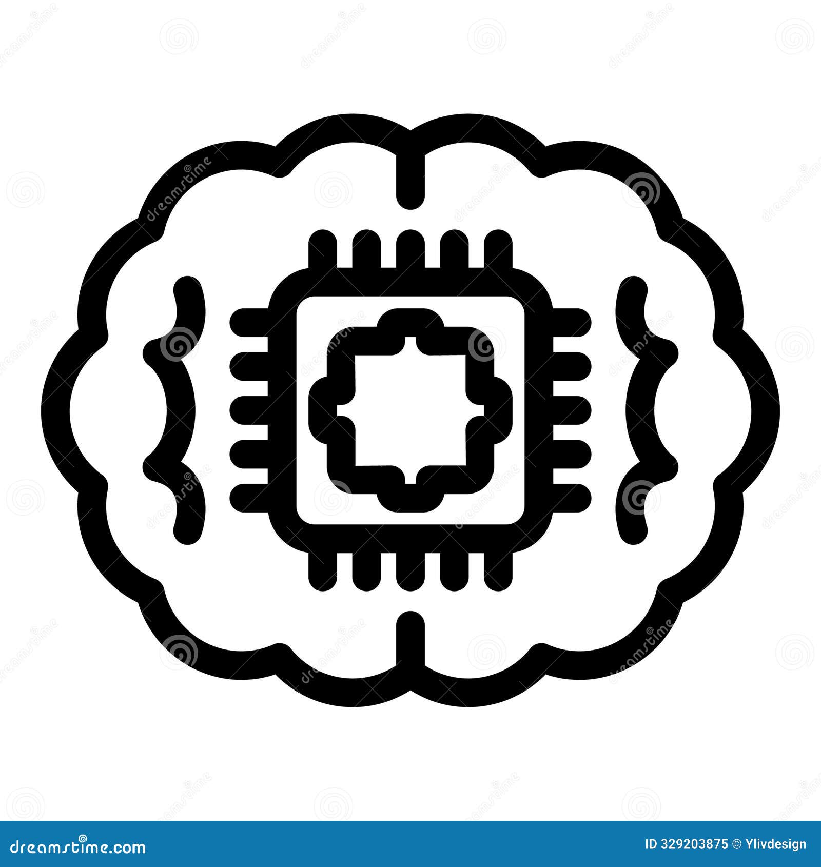 Artificial Intelligence Chip Processing Data Inside Human Brain Icon ...
