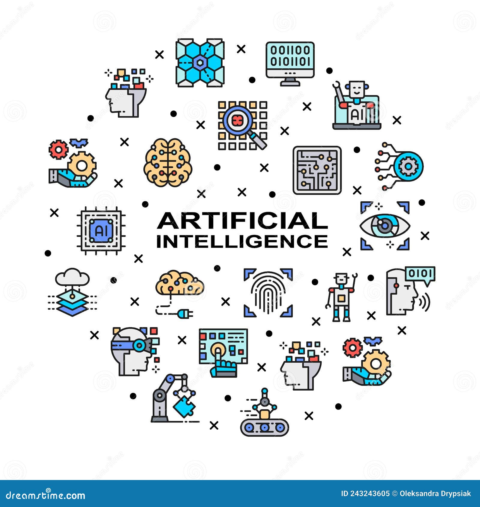 Artificial Intelligence Circle Promotion Icon Banner. Robotics, Chatbot ...