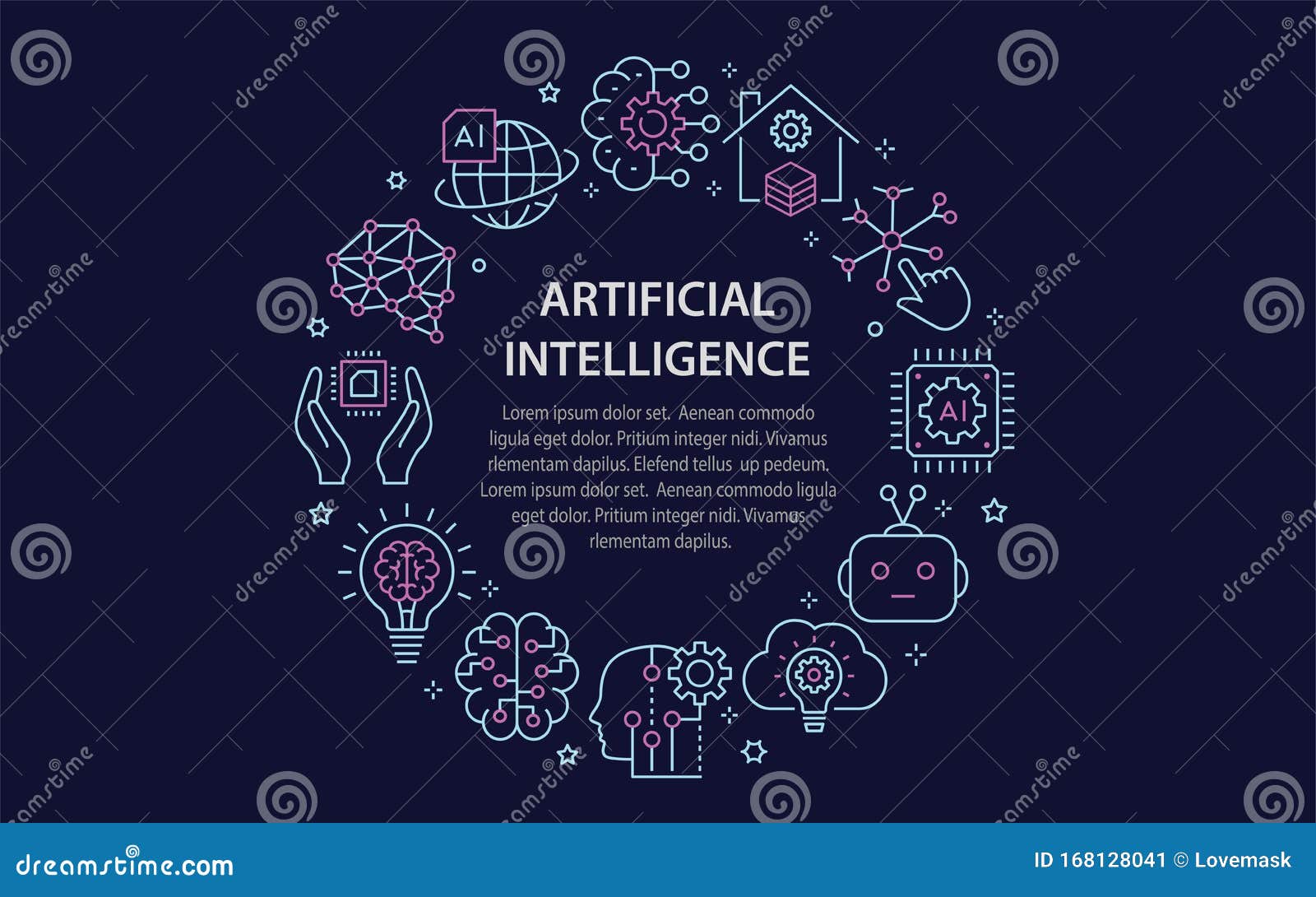 Artificial Intelligence Circle Template with Line Icons Stock ...