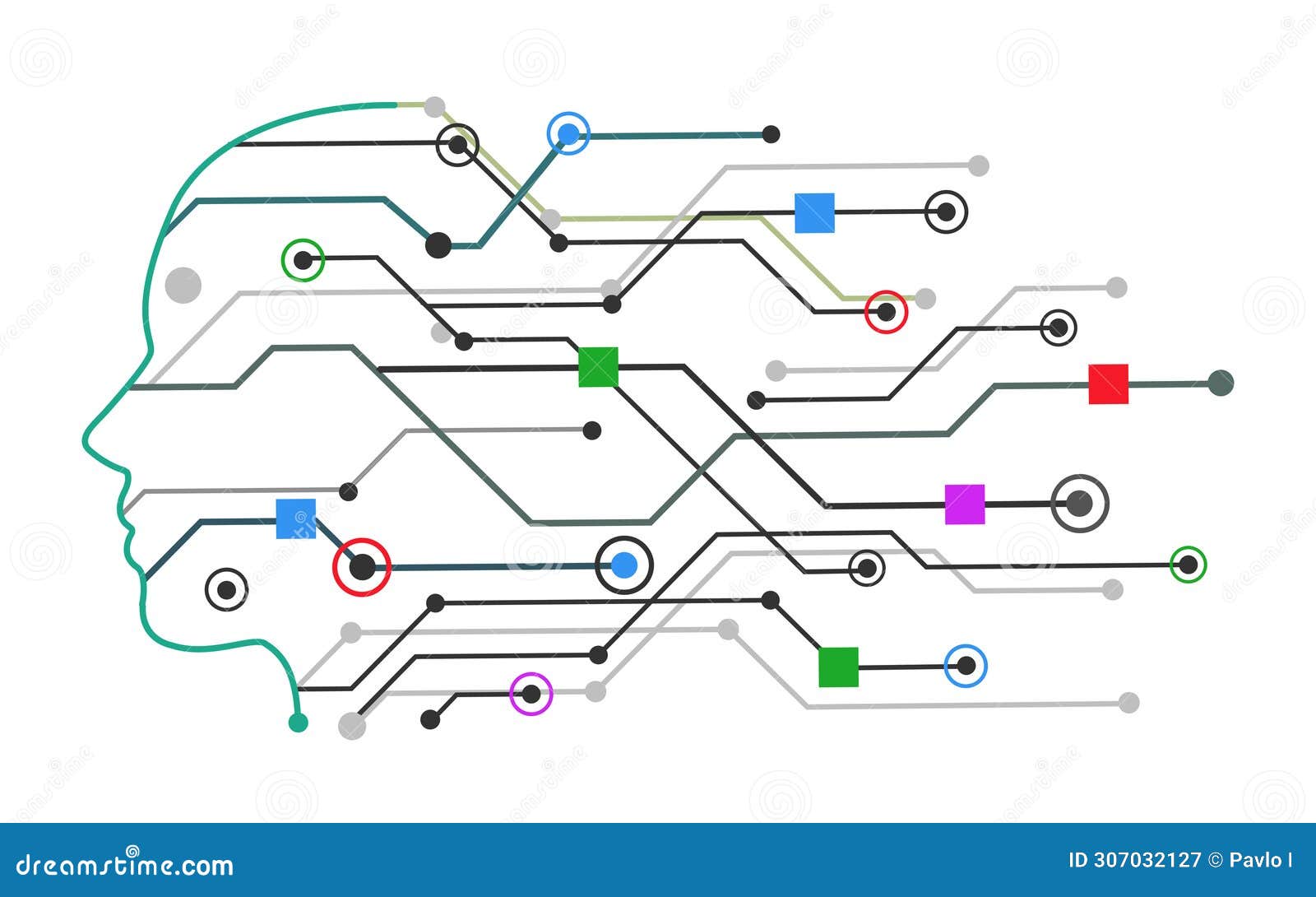 Artificial Intelligence Circuit Board Human Side Face Digital ...