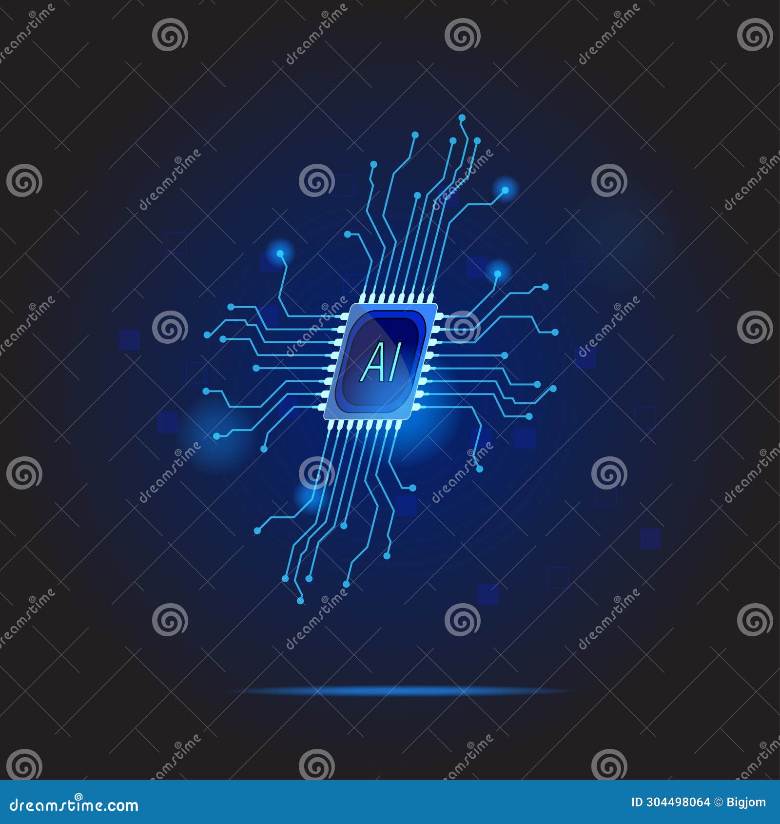 Artificial Intelligence Circuit Line Style. AI Micro Processor Unit ...