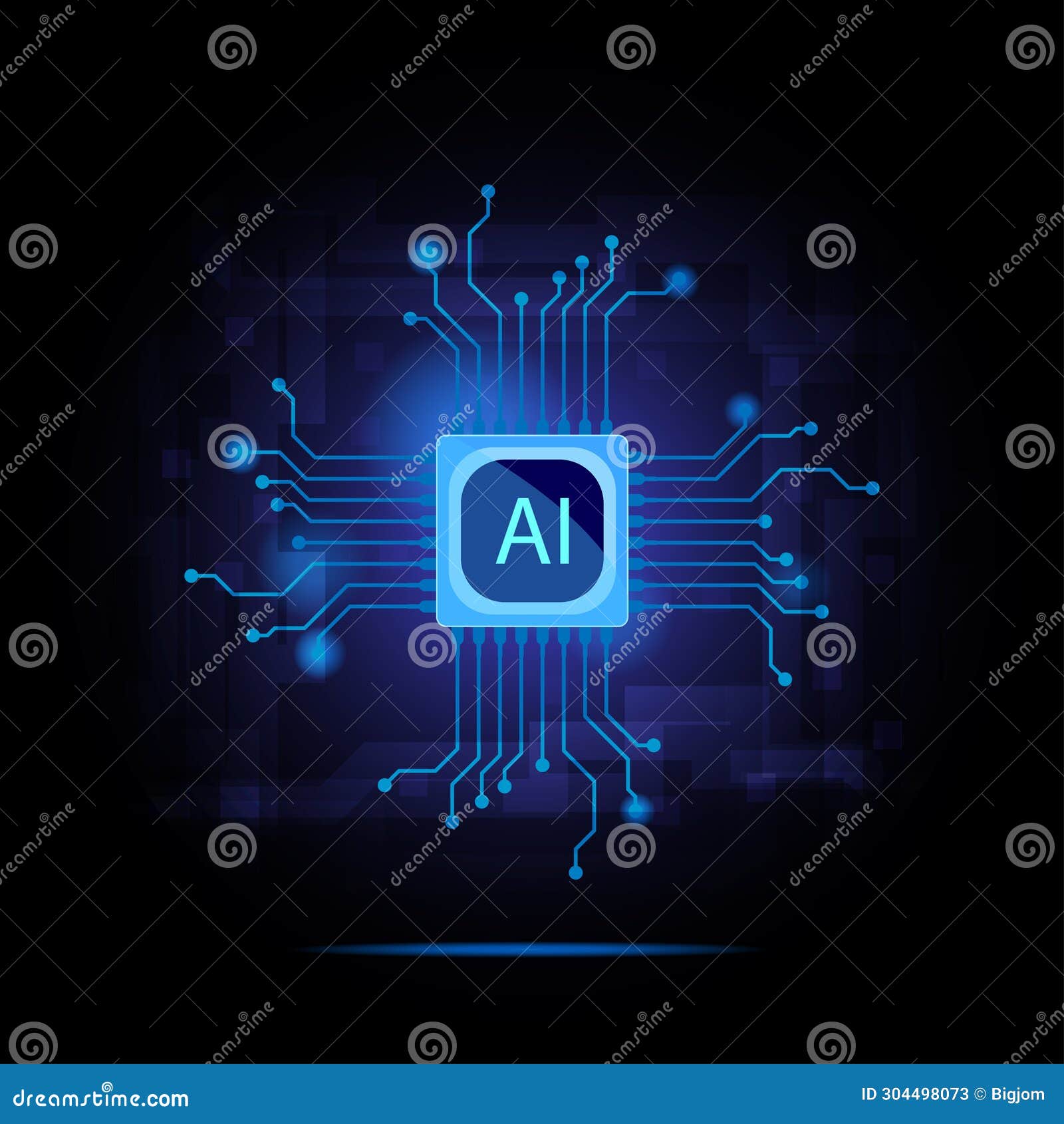 Artificial Intelligence Circuit Line Style. AI Micro Processor Unit ...