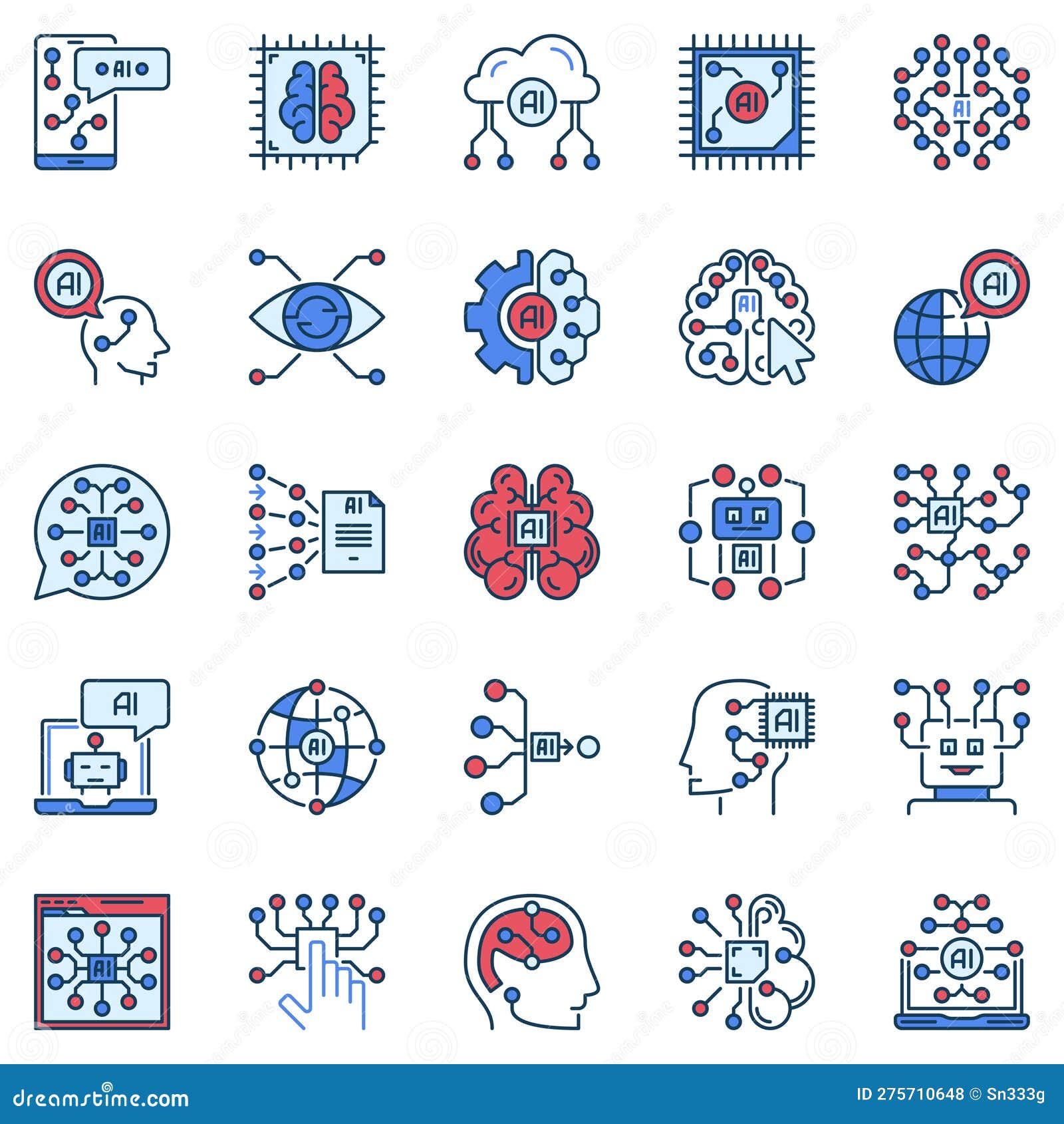 Artificial Intelligence Colored Icons. AI Technology Concept Vector ...