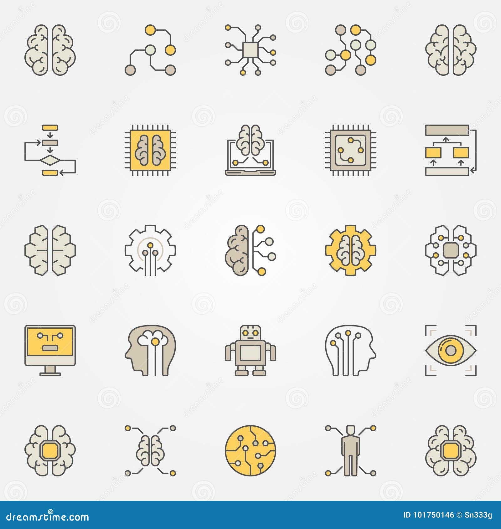 Artificial Intelligence Colorful Icons. Vector AI Symbols Stock Vector ...