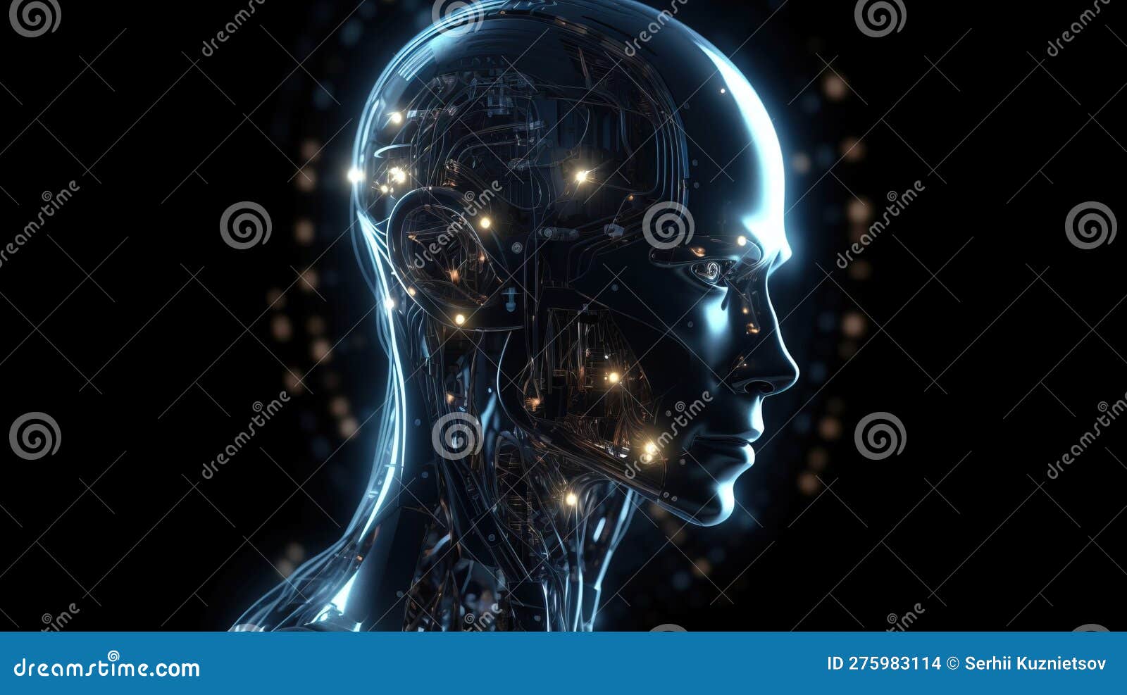 Artificial Intelligence, Composition of a Chrome Cyborg Robot on a Dark ...