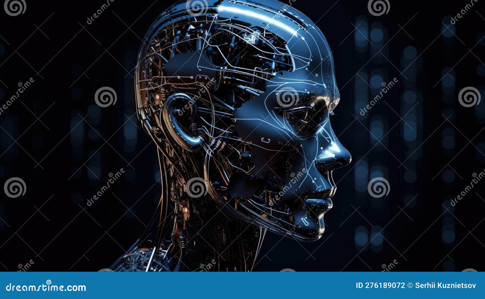 Artificial Intelligence, Composition of a Chrome Cyborg Robot on a Dark ...