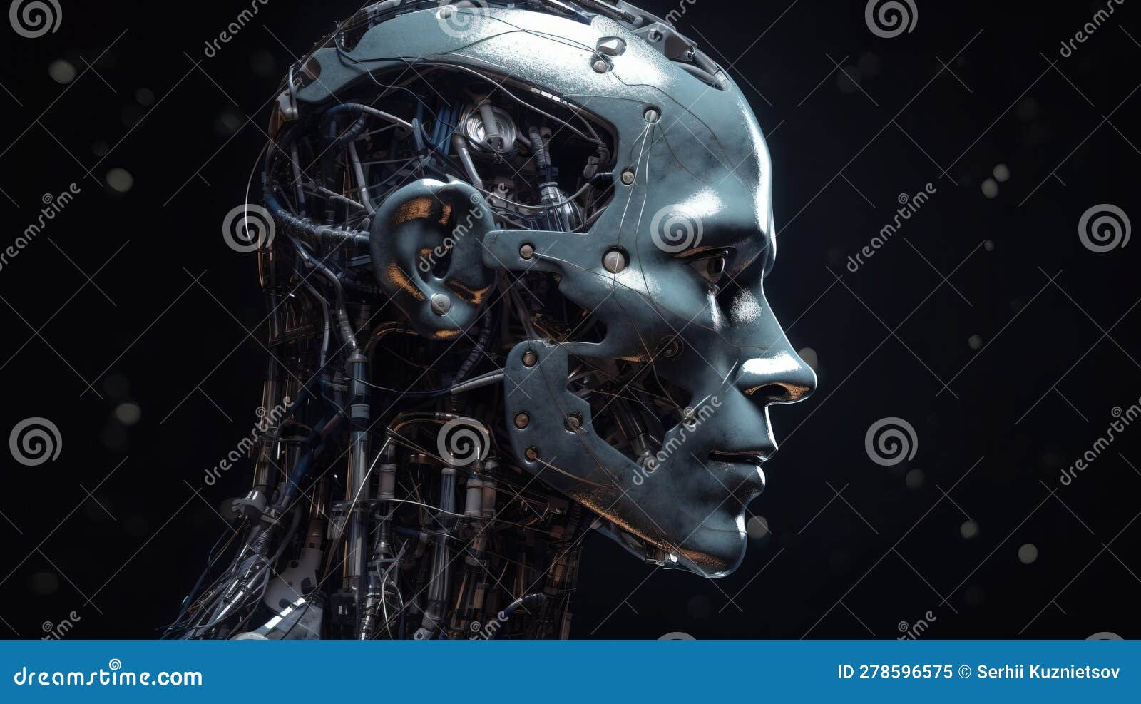 Artificial Intelligence, Composition of a Chrome Cyborg Robot on a Dark ...