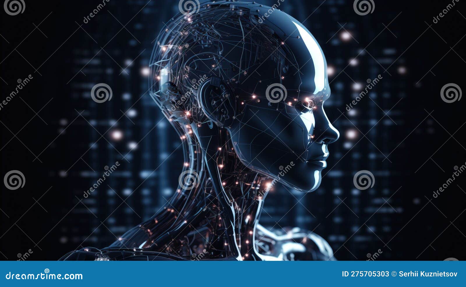 Artificial Intelligence, Composition of a Chrome Cyborg Robot on a Dark ...